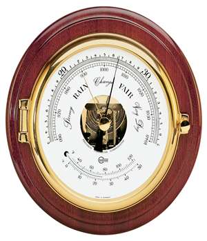 BARIGO Captain Series Barometer/Thermometer - Brass & Mahogany - 6" Dial